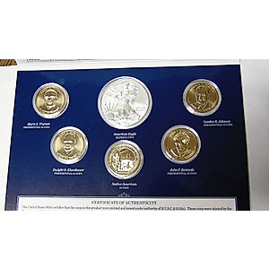 2015 W US Mint 6-Coin Annual Uncirculated Dollar Coin Set with Satin Dollars and Burnished Silver Eagle $1 Brilliant Uncirculated (BU)