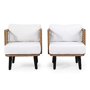 Christopher Knight Home 315003 Nic Outdoor Club Chair, Metal, White + Light Brown + Black