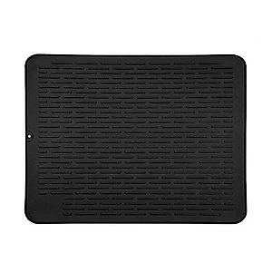 Piduules Eco-friendly Silicone Dish Drying Mat Large Reusable Non-slipping and Heat Resistant Dish Quick Drying Pad, Dishwasher Safe, Black XL 18”x15.8”