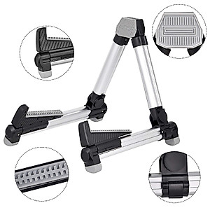 EASTROCK Folding Guitar Stand,Portable Tripod A Frame Aluminium Music Stand for Acoustic Electric Guitars, Bass, Violin, Ukulele, Banjo ( Silver)