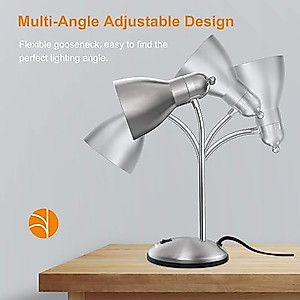 LEPOWER Metal Desk Lamp, Adjustable Goose Neck Table Lamp, Eye-Caring Study Desk Lamps for Bedroom, Study Room and Office (Silver)