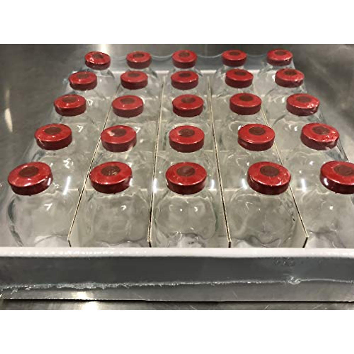 30ml Sterile Molded Glass Vial with Red Aluminum Seal and Grey Butyl Stoppers 25pk