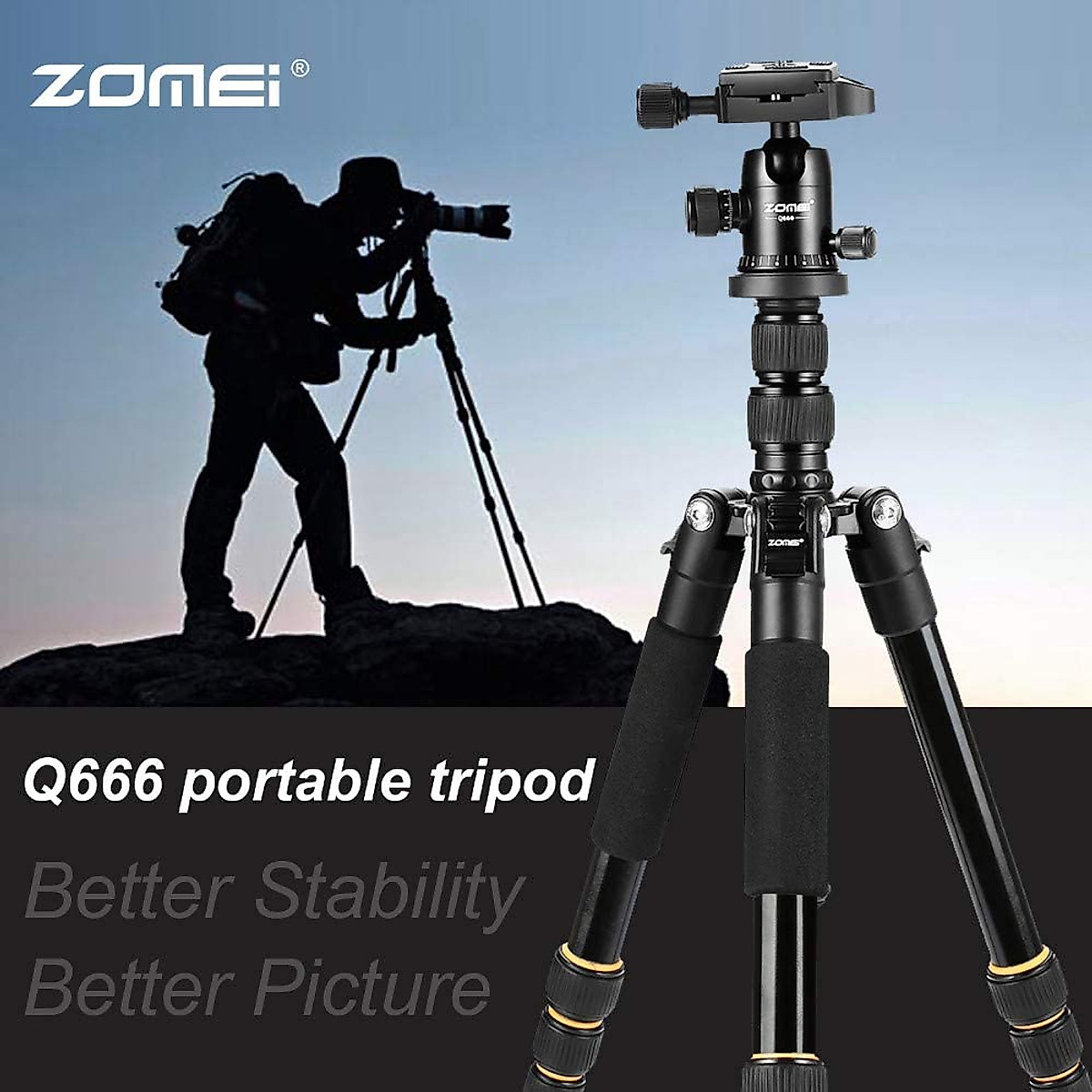 ZM Lightweight Portable Q666 Professional Travel Camera Tripod Monopod Aluminum Ball Head Compact for Digital SLR DSLR Camera