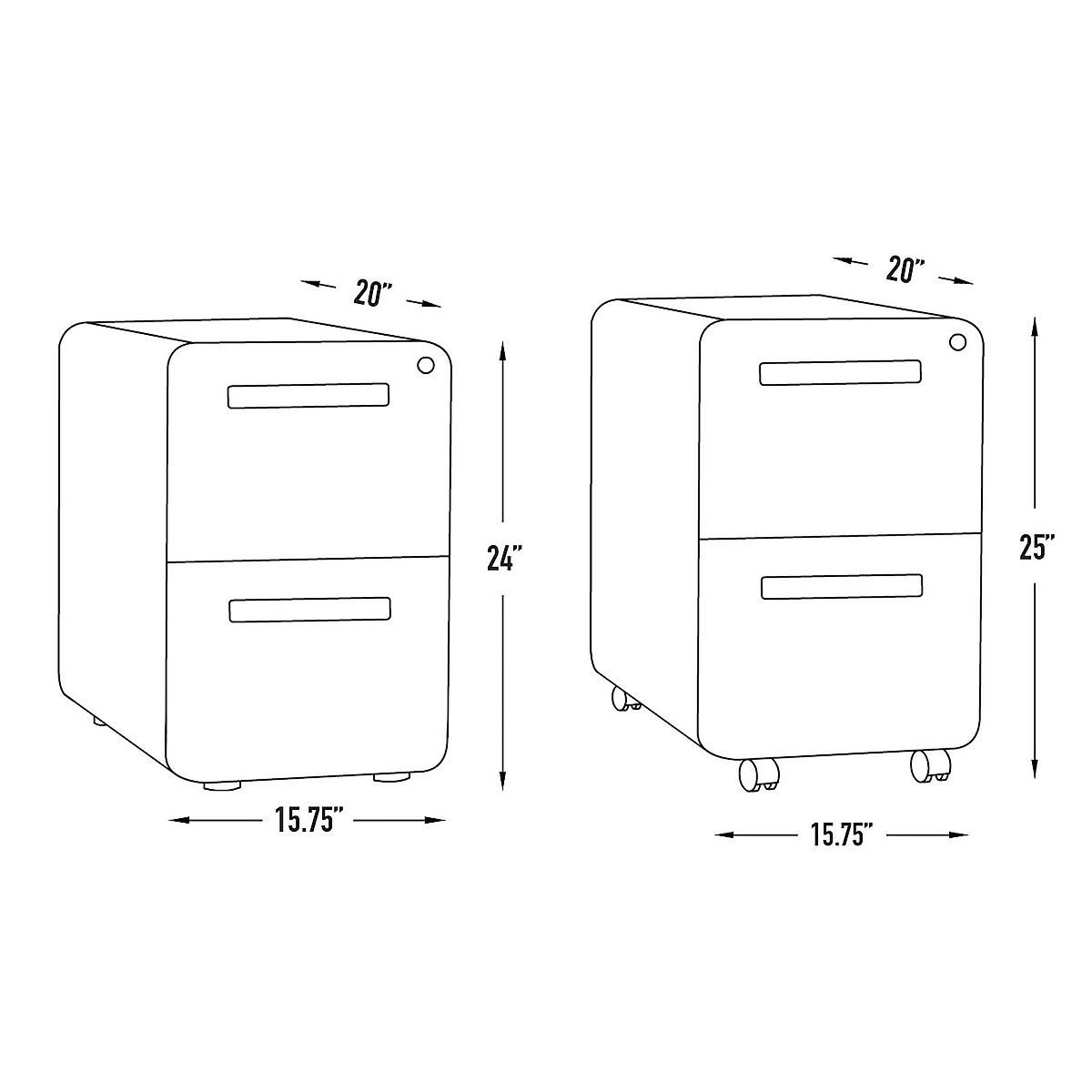 Laura Davidson Furniture Stockpile 2 Drawer Mobile File Cabinet with Lock - Under Desk Metal Filing Cabinet, Legal/Letter File Folders, Wheels and Stationary Feet, Pre-Assembled, Black