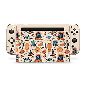 acky Design Spooky Skin Compatible with Halloween Nintendo Switch Skin Wrap Cover, Pumpkin Skin for Nintendo Switch Stickers, Premium Vinyl 3M Full Wrap Decal, Compatible with Joy-Con, Console, Dock