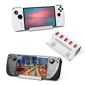 JOYTORN Stand Base Holder for ASUS Rog Ally/Steam Deck,Frosted Aluminum Alloy Playstand with SD Card Slots,Anti-Slip Silicone Pad-White