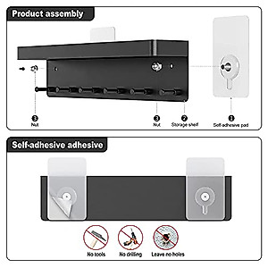 6 Hooks Key Holder for Wall Decorative, Mail Organizer Wall Mount with Key Hooks, mail holder with key hanger, Key Rack Organizer for Entryway, Hallway, Kitchen, Office and Farmhouse (black)