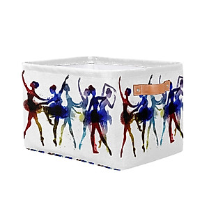 Pardick Ballet Dancer Storage Basket Storage Cube Bins Beautiful Girls Canvas Collapsible Toy Basket Organizer Waterproof Laundry Box with Handle for Shelf Closet Office Bedroom, 1PCS