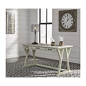 Signature Design by Ashley Jonileene Farmhouse Home Office Desk with Drawers, White & Gray