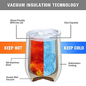 BetterSub 4 Packs 12oz Sublimation Wine Tumbler Cups Double Wall Insulation Stainless Steel Tumbler Blank Gradient Colors Coffee Cup with Lid, Metal Straw, Brush, Display Box