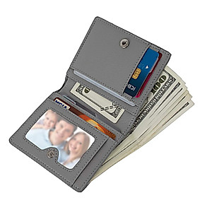 AGBIADD Women's Leather RFID Small Compact Bifold Pocket Wallet Ladies Mini Purse with id Window (Gray)