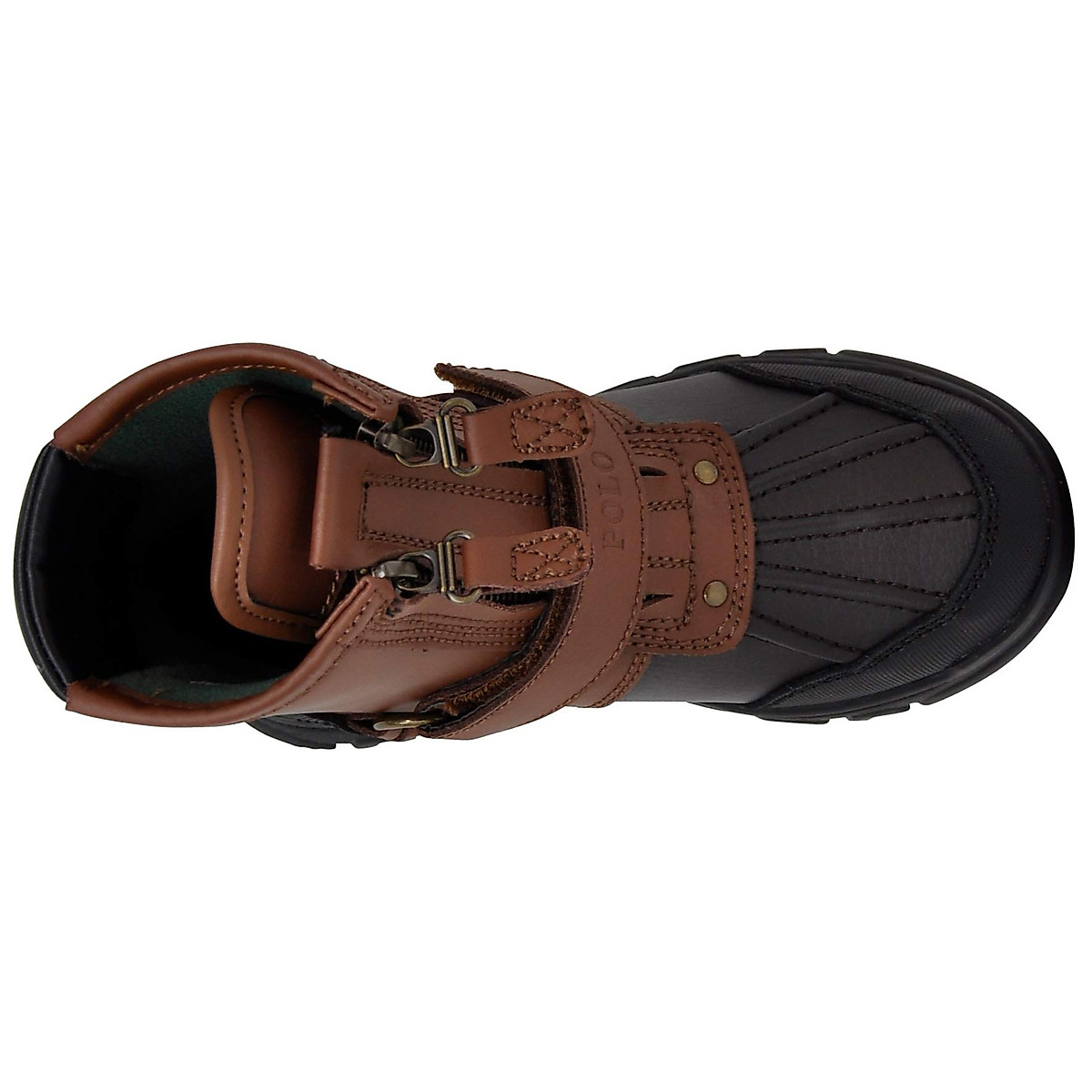 Polo Ralph Lauren Boys Conquered Hi Boot, Chocolate/Tan Leather Combat, 10 Toddler