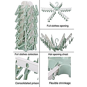 Swivel Hook Plastic 36 Pegs Drying Rack Clothes Hanger for Underwear Socks Gloves (Green)