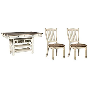 Signature Design by Ashley Bolanburg Counter Height Dining Room Table, Two-Tone & Bolanburg Upholstered Dining Room Chair Set of 2, Antique White