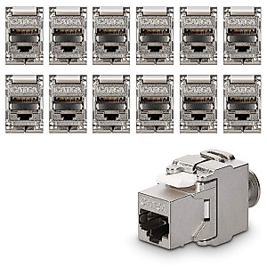 kwmobile Keystone Module Jacks - 12 Piece CAT6A Shielded Keystone Jack RJ45 Cat 6A Ethernet Module 10 Gbit with Shielded Metal Housing