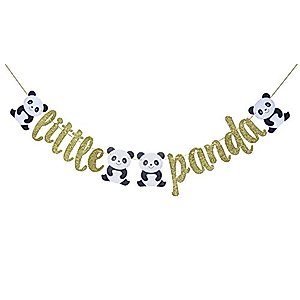 Little Panda Banner Sign Garland for Baby Shower Birthday Party Decor Zoo or Safari Theme Party Photo Prop Backdrop (Gold)