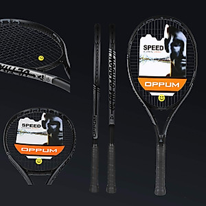 OPPUM Adult Carbon Fiber Tennis Racket, Super Light Weight Tennis Racquets Shock-Proof and Throw-Proof,Include Tennis Bag Tennis Overgrip (Graphene Racket PRO-2000 (Black), 4 1/4)