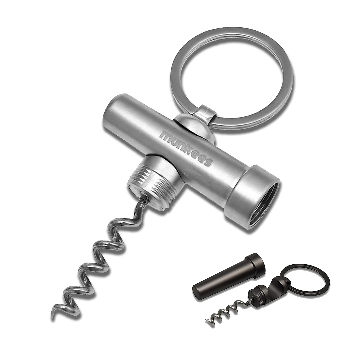 Munkees Mini Keychain Corkscrew Tool, Small Key Ring Wine Opener, Emergency Travel Cork Wine Opener, Portable Backpack Camping Kit, Wine Enthusiasts, Waiters, Bartenders, Bottle Opener Gift Set