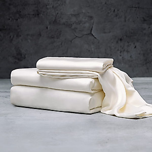 LUXOME Luxury Sheet Set | 100% Rayon (Viscose) from Bamboo | King Size - Ivory | Deep Pockets | 4-Piece Set (Fitted, Flat, 2 Pillowcases)