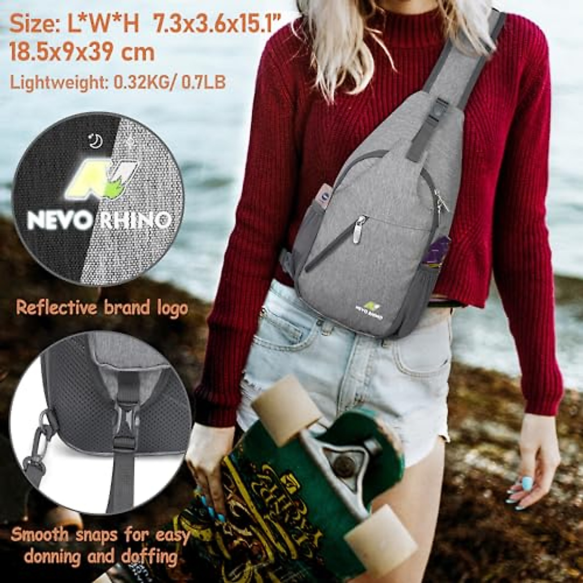 N NEVO RHINO Crossbody Sling Backpack Cross Body Bags for Women Small Sling Chest Bag Shoulder Backpack Travel Hiking Daypack