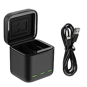 TELESIN Triple Battery Charger Storage Charging Box for GoPro Hero 11 Hero 10 Hero 9 Black, USB Type-C Cable Charging Station for Original Go Pro 11 10 9 Black Camera Accessories