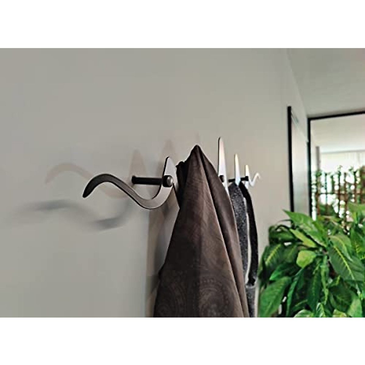 Signature Metal Wall Art for Entryway Clearance Zick Zack Coat Rack 5 Hooks Decorative Minimalist Design Housewarming Gift for Hanging Coats Hats Towels - Stainless Steel Matte Finish Waterproof