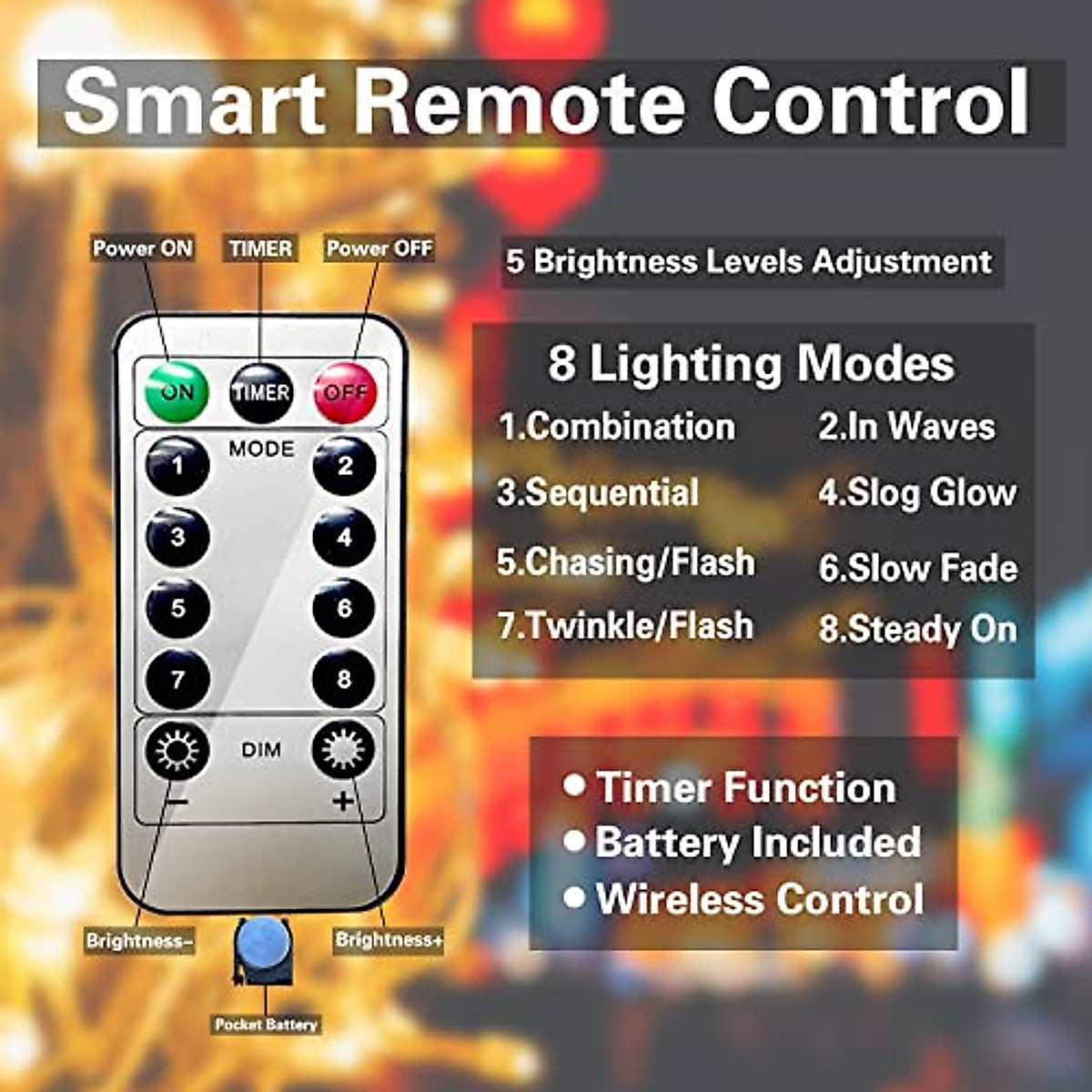 Globe String Lights, 54 FT 100 LED USB Fairy Lights Plug in, 8 Modes Twinkle Lights Waterproof with Remote and Timer for Bedroom Indoor Outdoor Garden Patio Wedding Christmas Party Decor (Warm White)