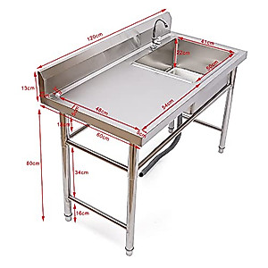 Xuthusman Stainless Steel Kitchen Prep Utility Sink w/Drainboard+Compartment Commercial Utility & Prep Sink Table w/Faucet