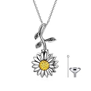 Sunflower Cremation Jewelry 925 Sterling Silver Urn Necklace Keepsake Ashes Hair Memorial Pendant Locket