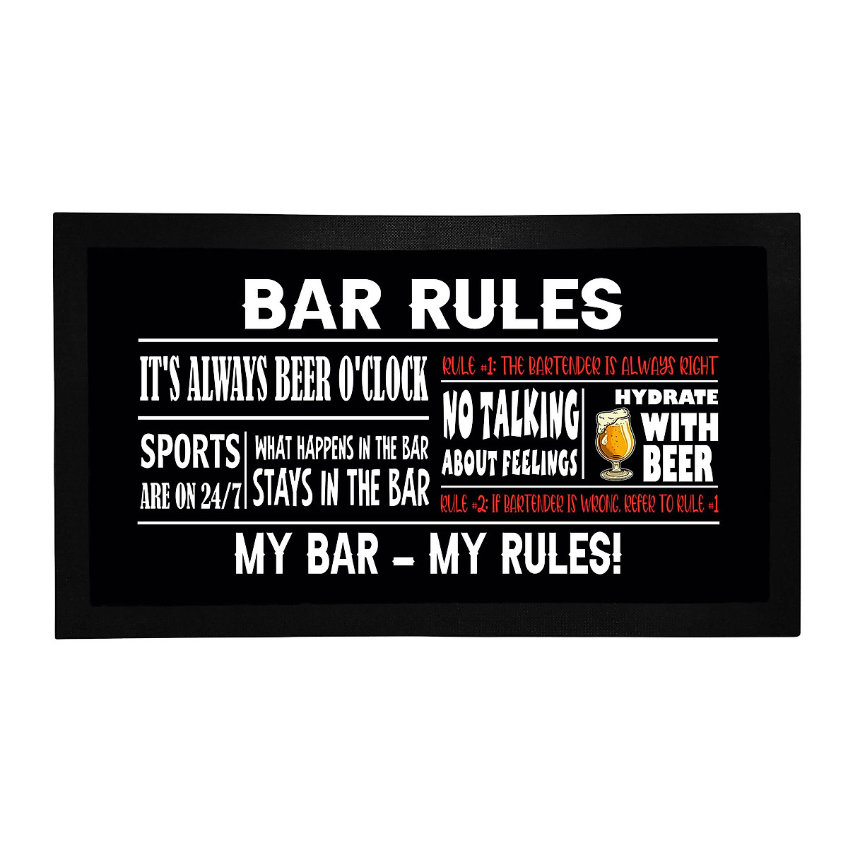 Bang Tidy Clothing Bar Runner Mat - Novelty Home Pub Bar - Funny Drink Beer Gifts for Men Women - Bar Rules