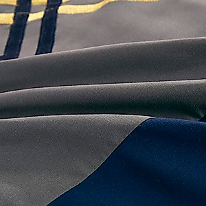 Chezmoi Collection Arden 7-Piece Modern Pleated Stripe Embroidered Zigzag Bedding Comforter Set (Queen, Navy/Gray/Yellow/White)