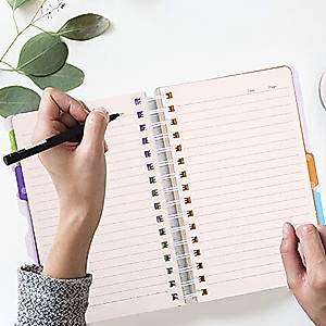5 Subject Notebook，Wide Ruled Spiral Notebooks，A5 Travelers Notebook, Colored Dividers with Tabs, Cute Floral Notepad, Hardcover Journal Memo Planner for School Kids Girls Women, 5.7”×8.27”, 300 Pages
