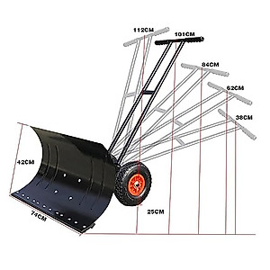 figatia Wheeled Snow, Pusher Rolling Removal Tool, Sleigh Household,Metal Portable Snow Plow, Winter Snow Pusher for Clearing Walkways, Double Pole 74x42cm
