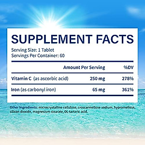 Celestrue Iron Supplement, Elemental Iron 65 mg, with Vitamin C, Non-Constipating, Gentle on The Stomach, Once Daily, Vegan, Red Blood Cell Support, 60 Tabs