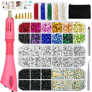 Worthofbest Hotfix Applicator, Rhinestones Setter Wand Tool, Hot fixed Bedazzler Kit, 4560Pcs, AB Crystal, Rainbow, Clear, 15 Colors, Tips, Tweezers, Tray, Gems Picker Tool,Bag,3 Jewel Size