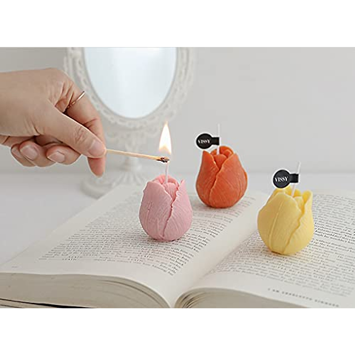 Tulip Flower Shaped Scented Candle,2 Pack Handmade Aroma Soy Wax Decorative Candle for Table Photo Prop Birthday Gift,Prefect for Meditation Stress Relief Mood Boosting Bath Yoga (Pink+Yellow)