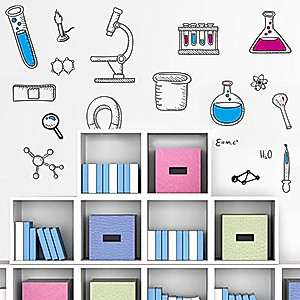 BIBITIME Science Laboratory Wall Decals Vinyl Chemical Element Tool Stickers for School Classroom Nursery Bedroom Children Student Study Teens Kids Room Decor DIY Home Art Decorations