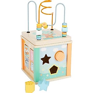 Small Foot Wooden Toys Pastel Activity Cube-Montessori Wooden Toys for Boys and Girls Ages 12+ Months-Perfect for Birthdays and Holidays, Multi