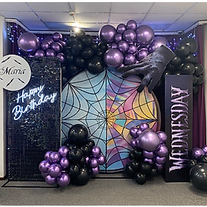 120pcs Wednesday Addams Balloon Garland Arch Kit Black and Chrome Purple Silver Balloons for Wednesday Themed Party Supplies Birthday Party Decoration