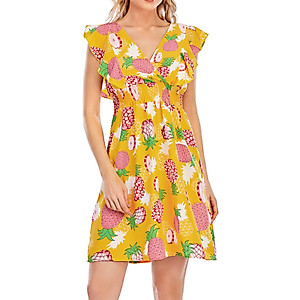 Padaleks Dresses for Women Casual Summer Chiffon Floral Printed Sleeveless Party Mini Dress Ruffle Beach Sundress