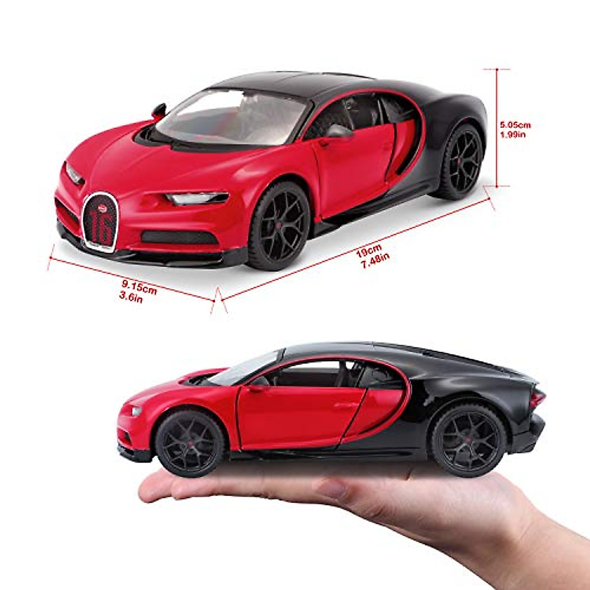 Maisto Bugatti Chiron Sport 16" Red and Black Special Edition 1/24 Diecast Model Car