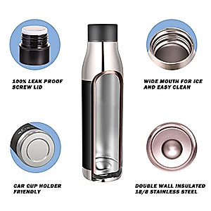 ZLINS Stainless Steel Vacuum Insulated 22oz Water Bottle Leak-Proof - Reusable Double Walled Metal Thermos - Sports Flask Great for Travel, Hiking, Camping (Black)