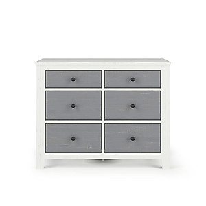 Child Craft Ocean Grove 6 Drawer Dresser for Nursery or Bedroom, Plenty of Storage, Anti-Tip Kit Included to Prevent Tipping, Non-Toxic, Baby Safe Finish (White/Gray)