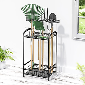 songsoso Metal Garden Tool Organizer - Yard Tool Organizer Up to 35 Long-Handled Tools - Heavy Duty Garden Tool Storage Yard Tool Holder for Brooms Rakes and Shovels in Garage Yard and Shed.