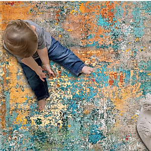 Lahome Modern Abstract Area Rug - 2x3 Small Washable Colorful Kitchen Rug Soft Entryway Mat, Non Slip Contemporary Indoor Accent Carpet for Bathroom Sink Family Living Room Bedroom Door Hall