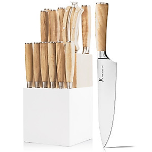 Kangdelun Natura Series 14 PCS Knife Block Set, Ultra Sharp High Carbon Stainless Steel with Wooden Handle