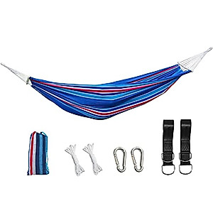 Double Cotton Hammock 2 Person Brazilian Fabric Hammock with Tree Straps Metal Carabiner Ropes and Carrying Bag for Garden Patio Backyard Outdoor/Indoor