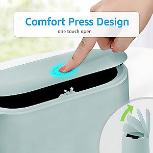 AYADA Mini Trash Can with Lid, Press-Type with Removable Inner Plastic Small Garbage Can Little Tiny Waste Basket Compact Covered Closable Trash Bin, Desk Countertop Office Kids Oval Rectangle (White)