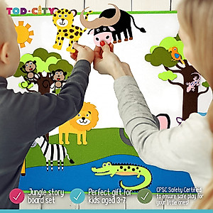 Tod City Flannel Felt Story Board Set: in The Jungle - Large Wall Hang 25 Pre-Cut Piece Interactive Learning Toy for Preschool, Kindergarten, 3+ Year Old Children