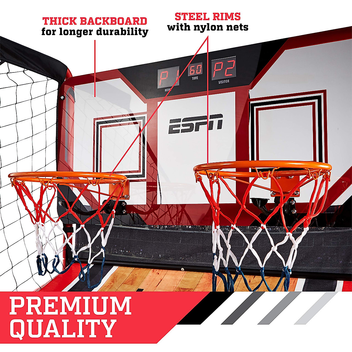 ESPN EZ Fold 2 player Basketball Game with Polycarbonate Backboard and LED Scoring